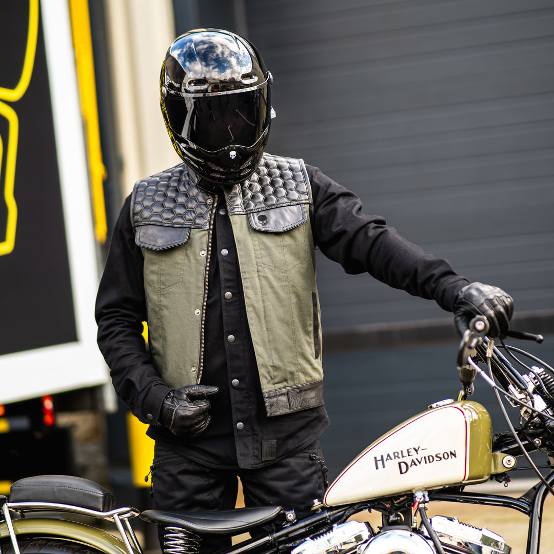 Motorcycle Cut Alpha Hex Leather & Denim – BOBHEAD