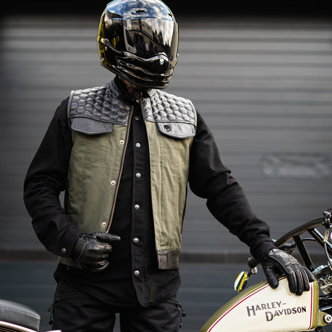 Motorcycle Cut Alpha Hex Leather & Denim – BOBHEAD