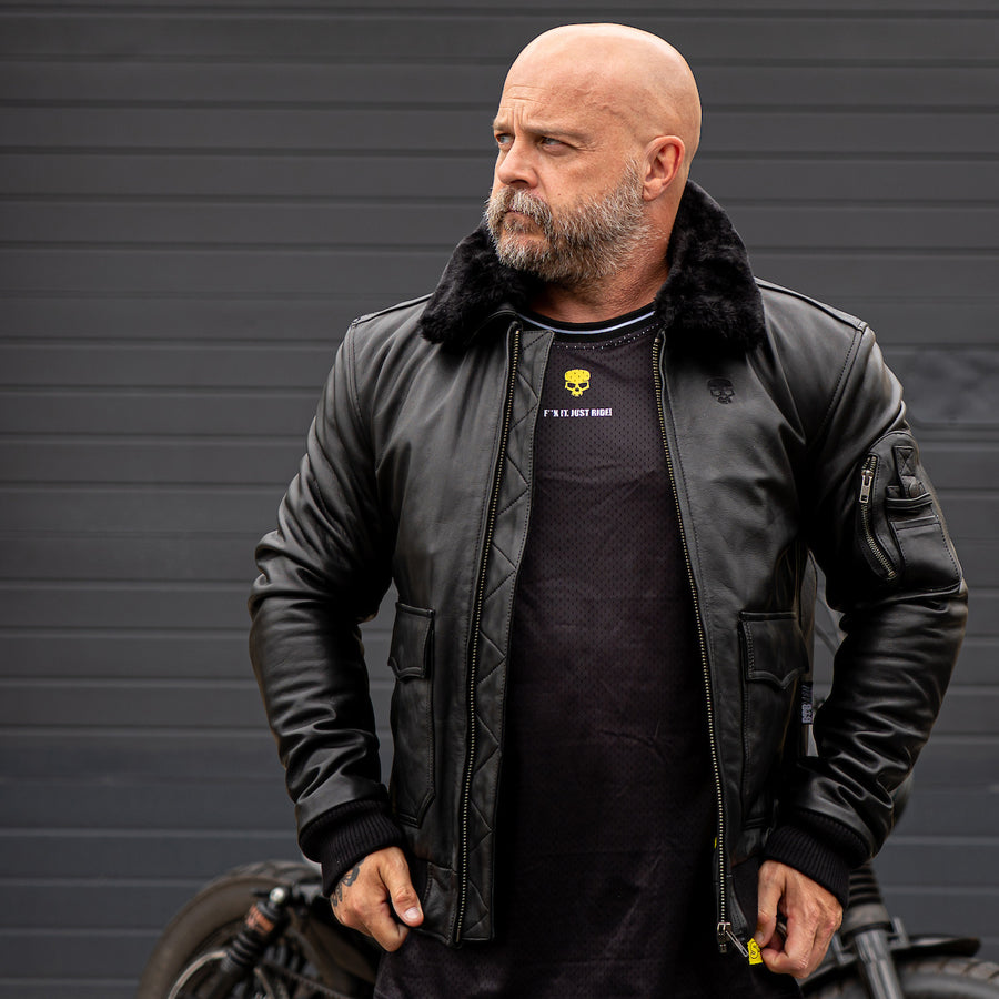 Leather Motorcycle Jacket Protective Bomber Black | Armored AAA – BOBHEAD